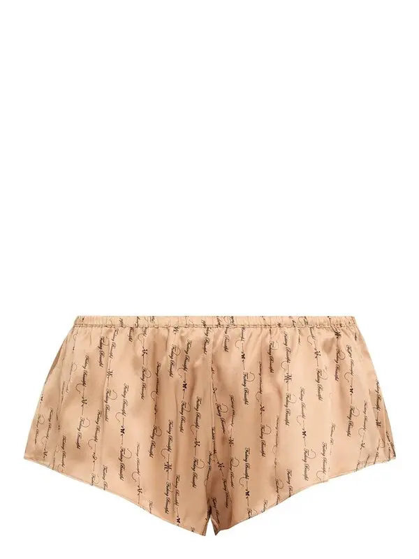 Kiki De Montparnasse Script-print Silk Lounge Tap Shorts - Sable