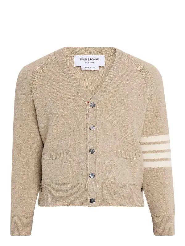 Thom Browne 4-bar Sleeve V-neck Cardigan - Khaki