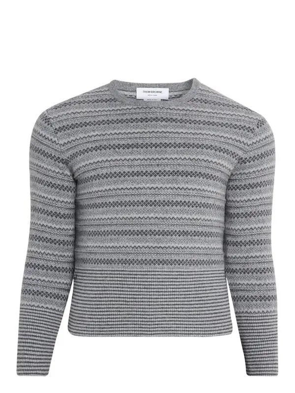 Thom Browne Cashmere Jacquard Multi-stripe Crewneck Sweater - Light Grey