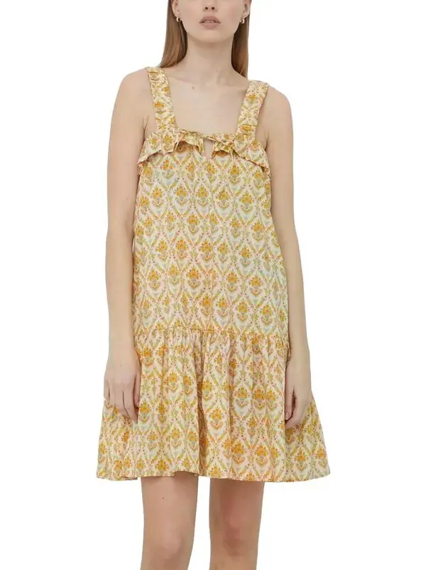 NOTES DU NORD Floral-print Cotton Mini Dress - Yellow