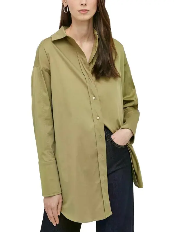 NOTES DU NORD Long-sleeve Curved-hem Shirt - Green