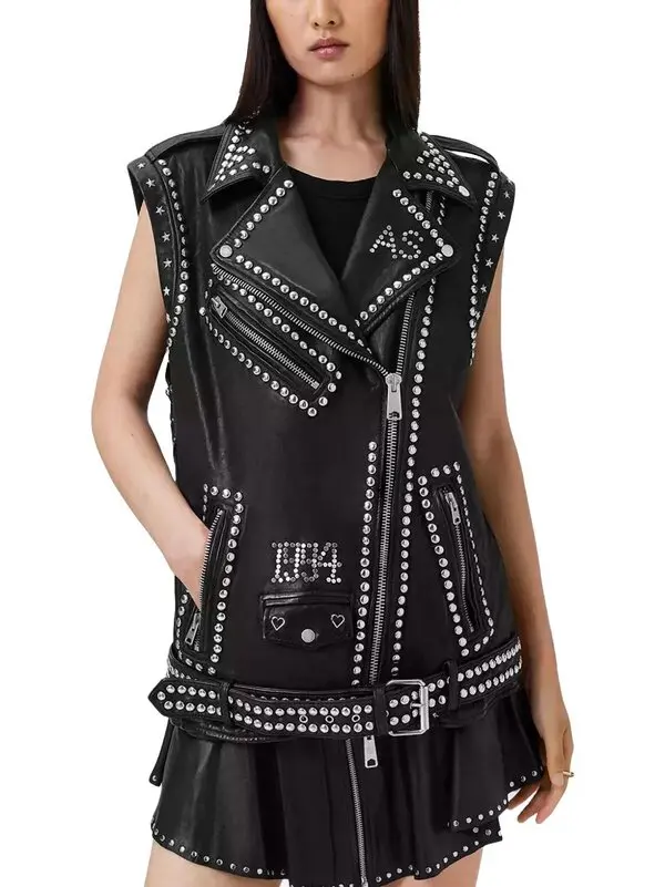 ALLSAINTS Studded Leather Biker Vest - Black
