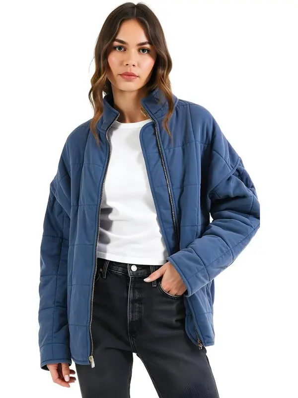 MODENAIRE Quilted Jacket With Stand Collar - Blue