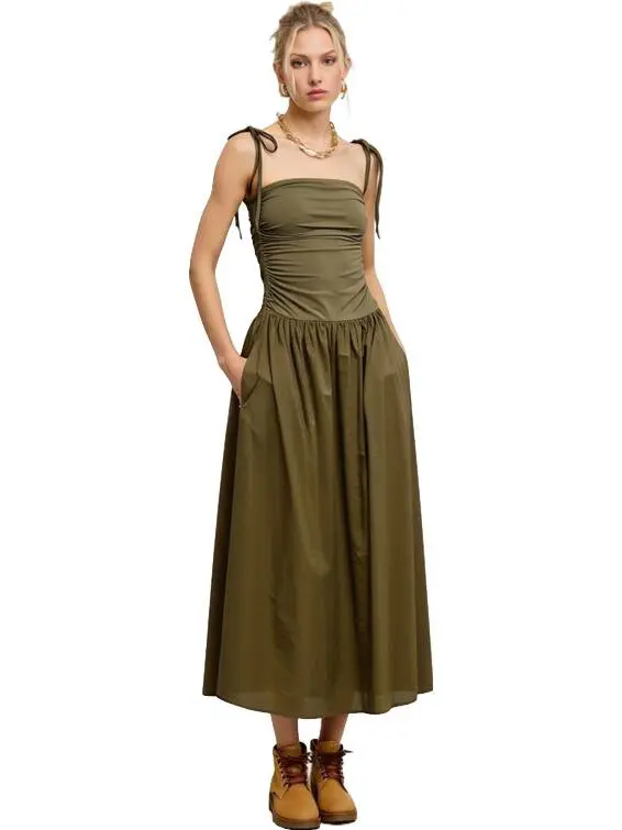 MODENAIRE A-line Faux Leather Skirt - Olive Green