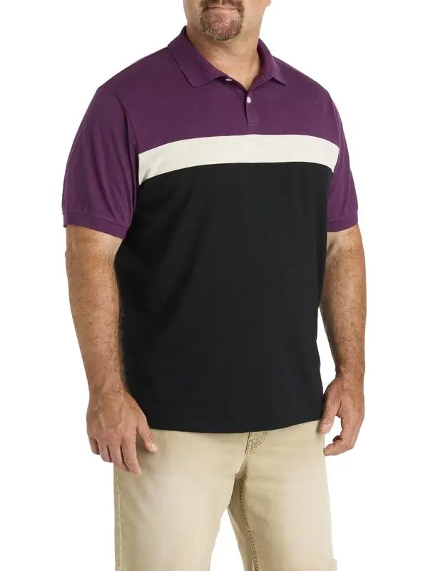 HARBOR BAY BY DXL Big & Tall Chest-striped Polo Shirt - Plum Multi