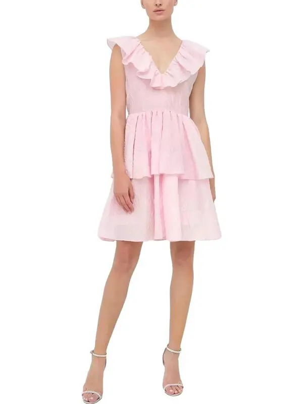 CUSTOMMADE Frill-detailing Textured Mini Day Dress - Pink