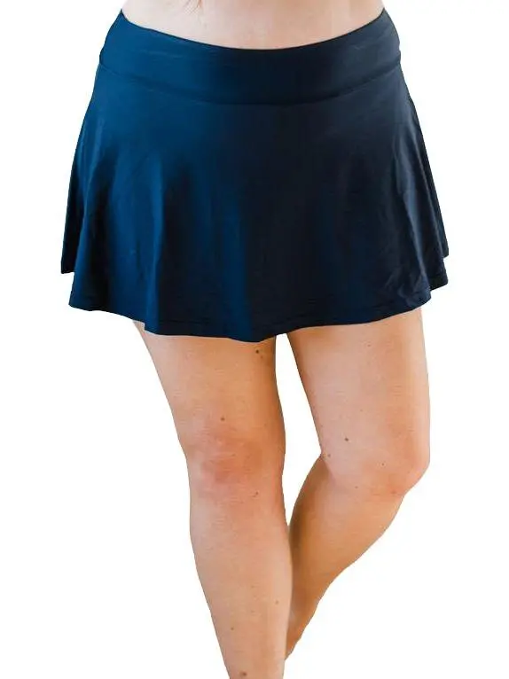 CALYPSA Flowy Swim Skirt With Shorts - Navy