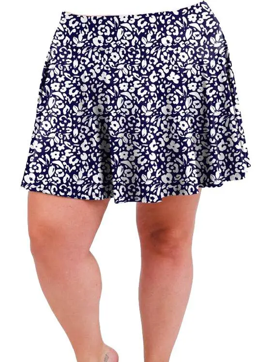 CALYPSA Flowy Swim Skirt With Shorts - Wild Navy