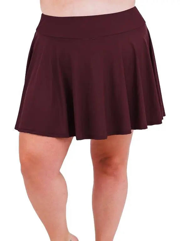 CALYPSA Flowy Swim Skirt With Shorts - Wine