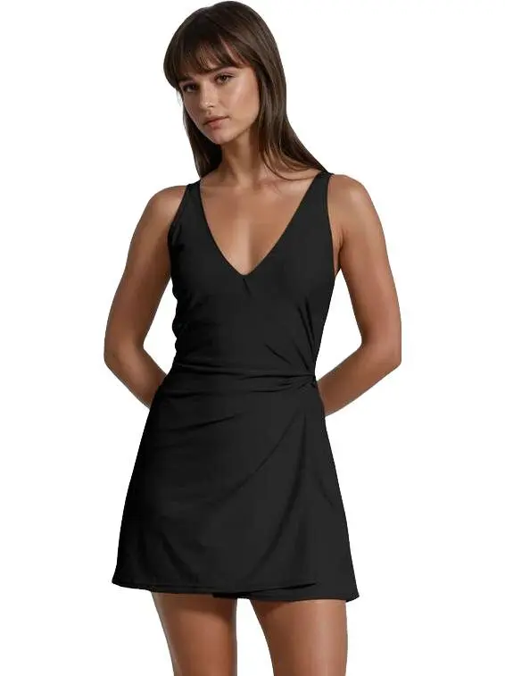 CALYPSA Alana Wrap-style Swim Dress - Black