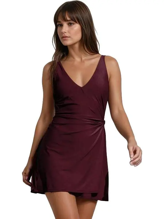 CALYPSA Alana Wrap-style Swim Dress - Wine