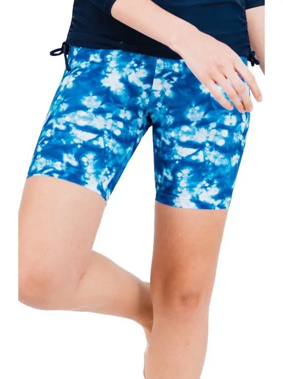 CALYPSA Mid-thigh Swim Shorts - Blue Tie Dye