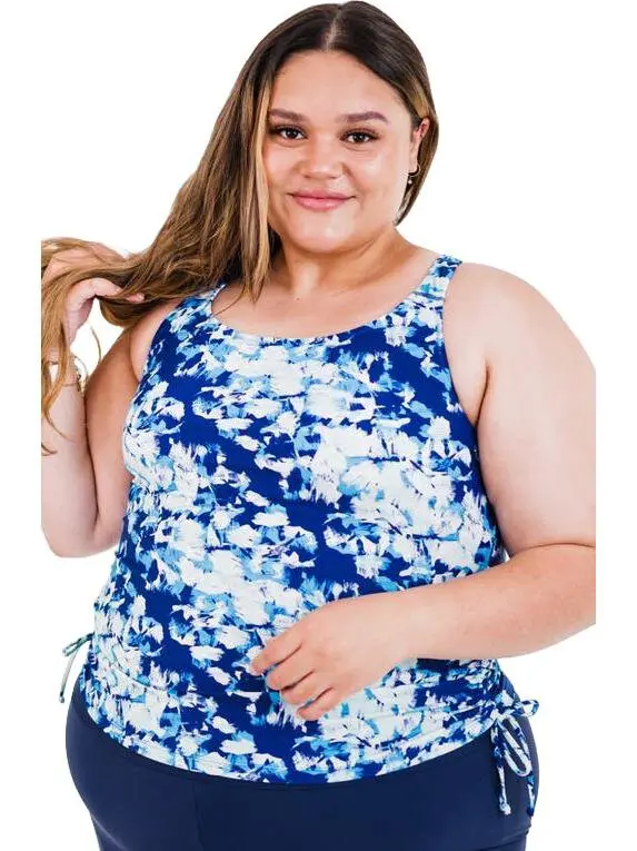 CALYPSA Maya Tankini Swim Top With Removable Cups - Blue Drift