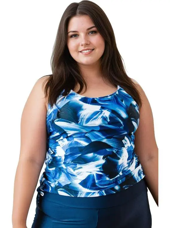 CALYPSA Maya Tankini Swim Top With Removable Cups - Navy Wave