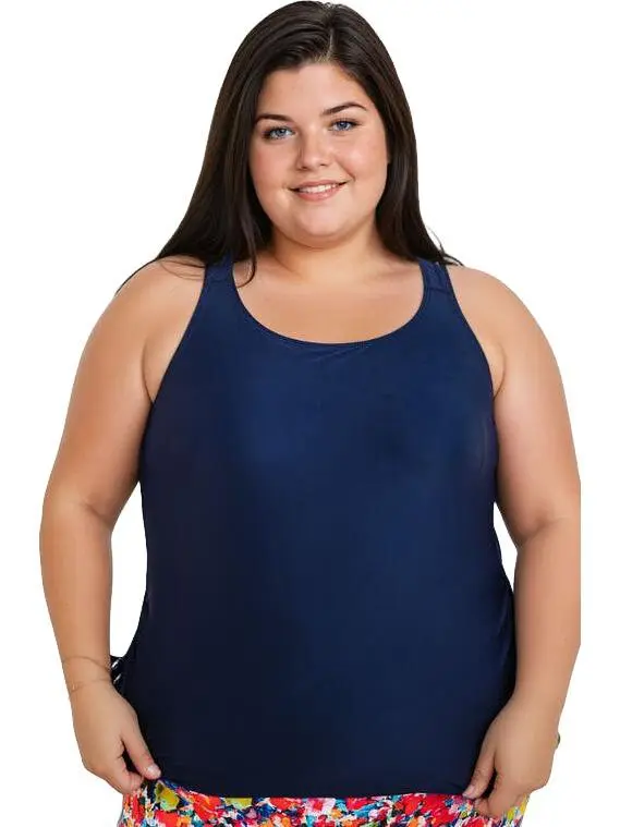CALYPSA Maya Tankini Swim Top With Removable Cups - Navy
