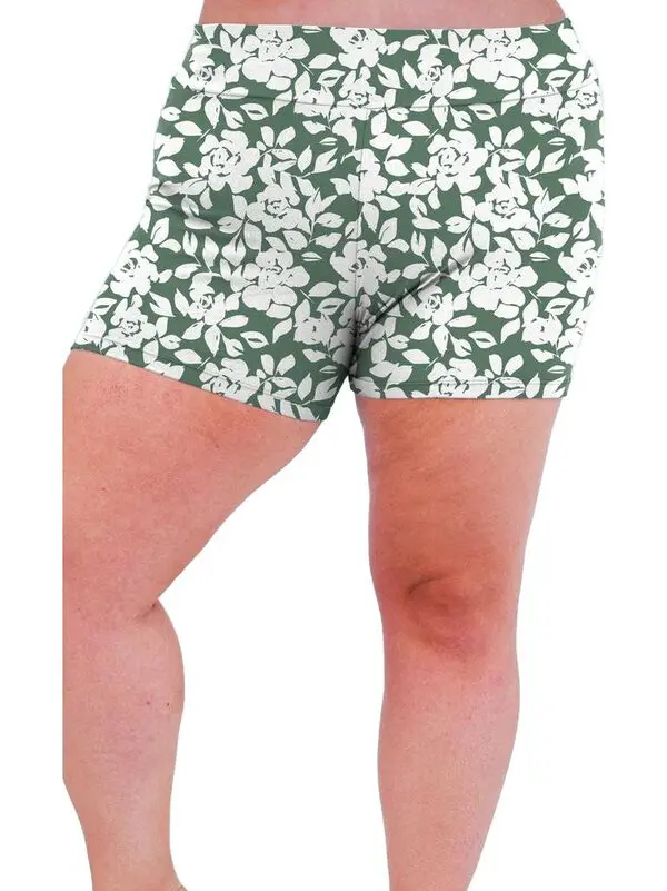 CALYPSA High-waisted Swim Shorts - Sage Green Roses