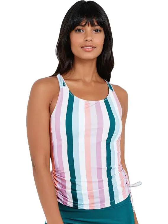 CALYPSA Maya Tankini Swim Top With Removable Cups - Multi Stripe