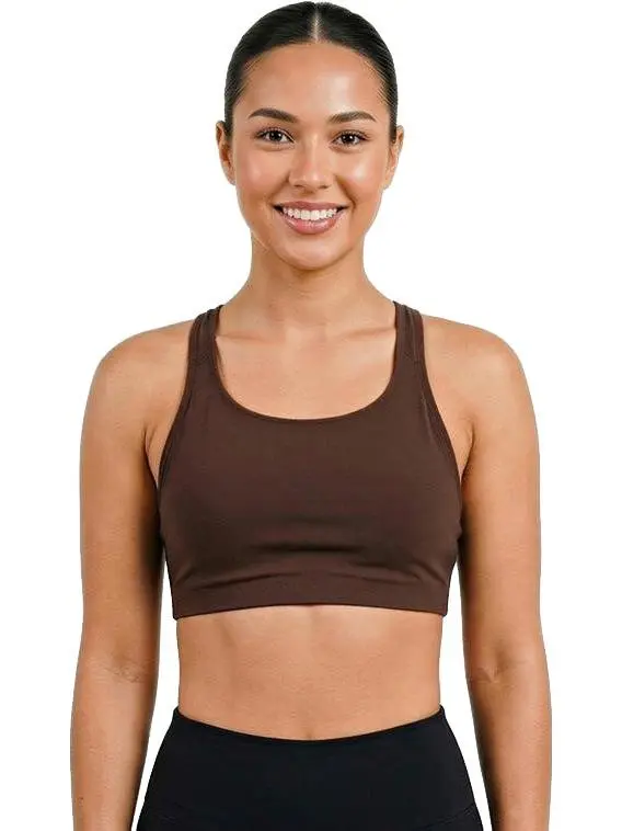 CALYPSA Racerback Swim Bra With Removable Cups - Chocolate Brown