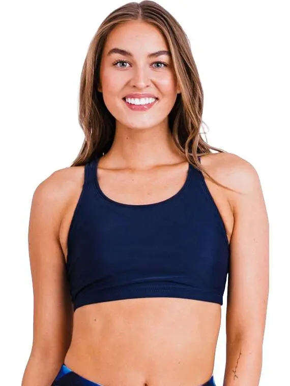 CALYPSA Racerback Swim Bra With Removable Cups - Navy
