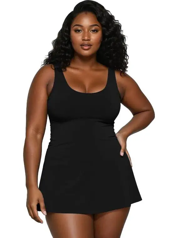 CALYPSA Tankini-style Swim Dress With Adjustable Straps And Hidden Bikini Bottoms - Black
