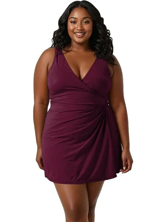 CALYPSA Alana Wrap-style Swim Dress - Wine