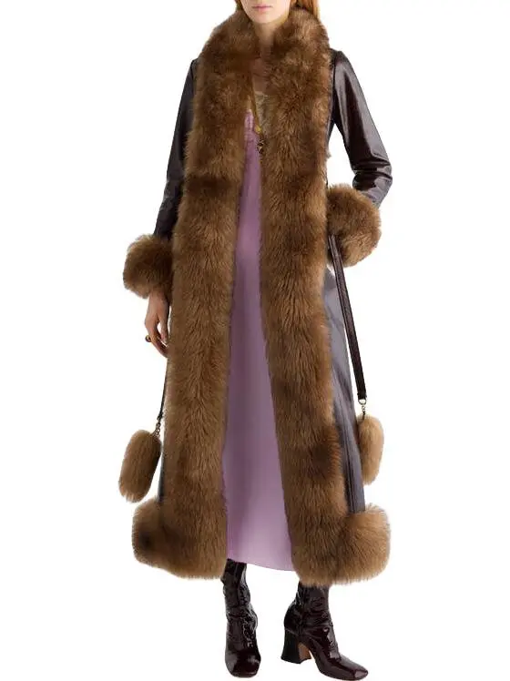 Chloé Leather And Shearling Long Coat - Abyssal Brown