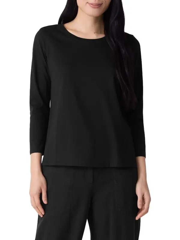 Eileen Fisher Organic Cotton Three-quarter Sleeve Top - Black