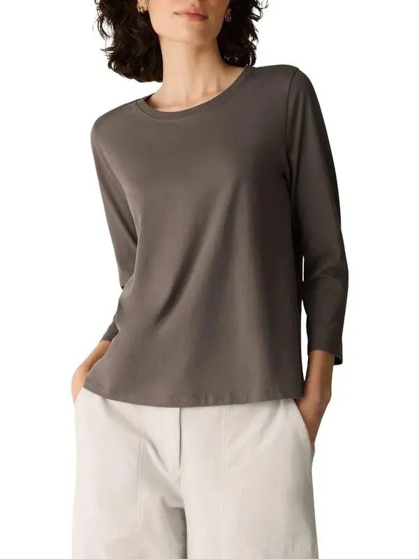 Eileen Fisher Organic Cotton Three-quarter Sleeve Top - Cobblestone