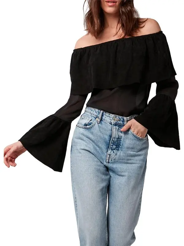 AS By DF Ines Off-the-shoulder Suede Top - Black