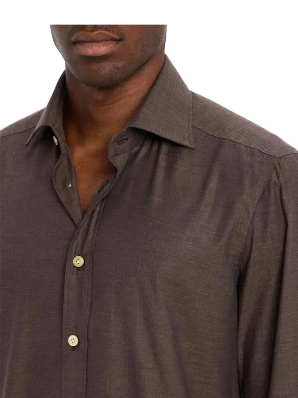 Kiton Apos;s Cotton Micro-herringbone Sport Shirt - Brown