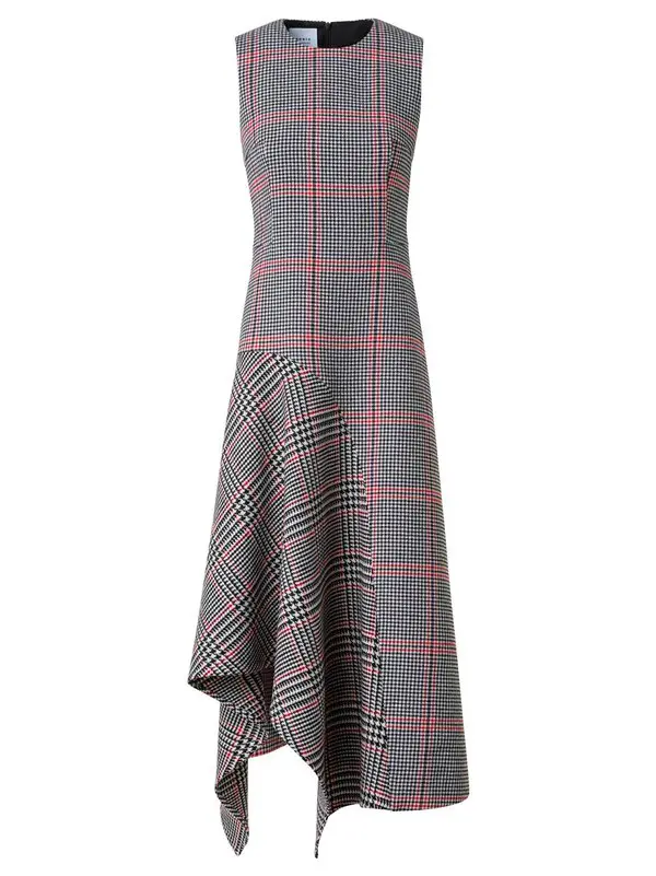 Akris Houndstooth Wool Fresco Midi Dress - Black-cream-vermillion