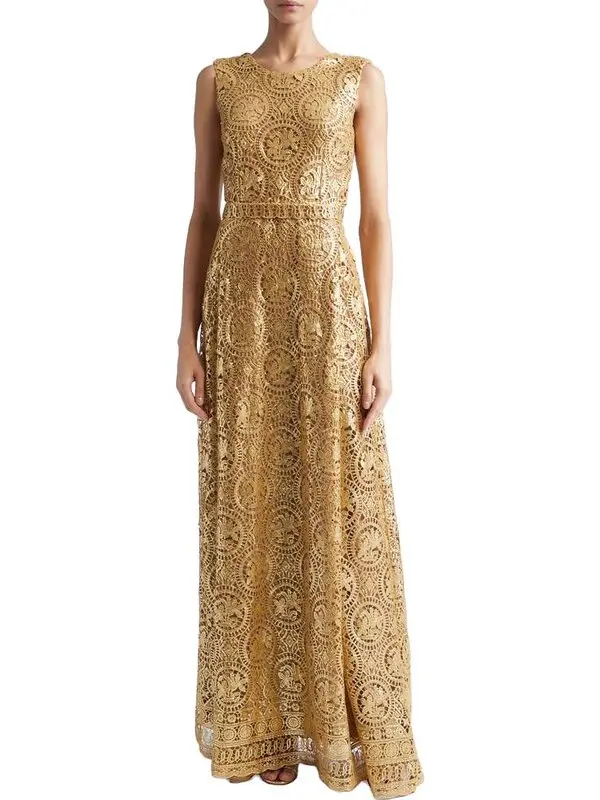 EMILIA WICKSTEAD Torres Metallic Guipure Lace Gown - Gold