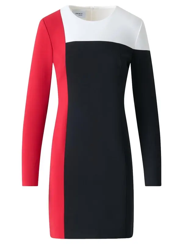 Akris Colorblock Viscose Stretch Jersey Mini Dress - Black-vermillion-cream
