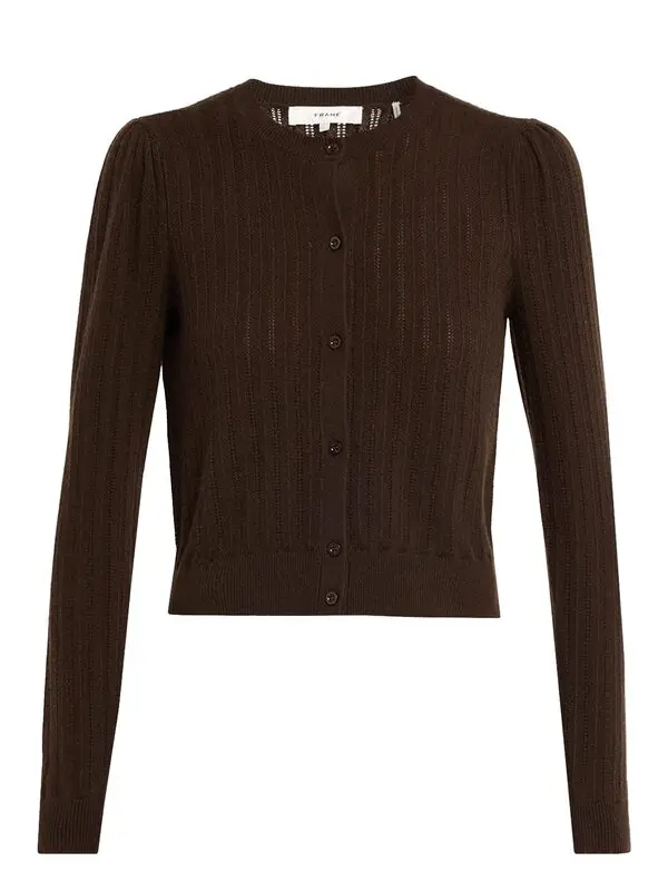 FRAME The Ladder Pointelle Cashmere Cardigan - Coffee