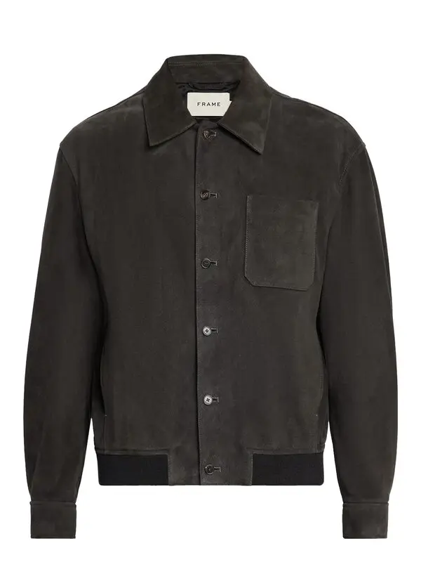 FRAME Suede Blouson Bomber Jacket - Old Black
