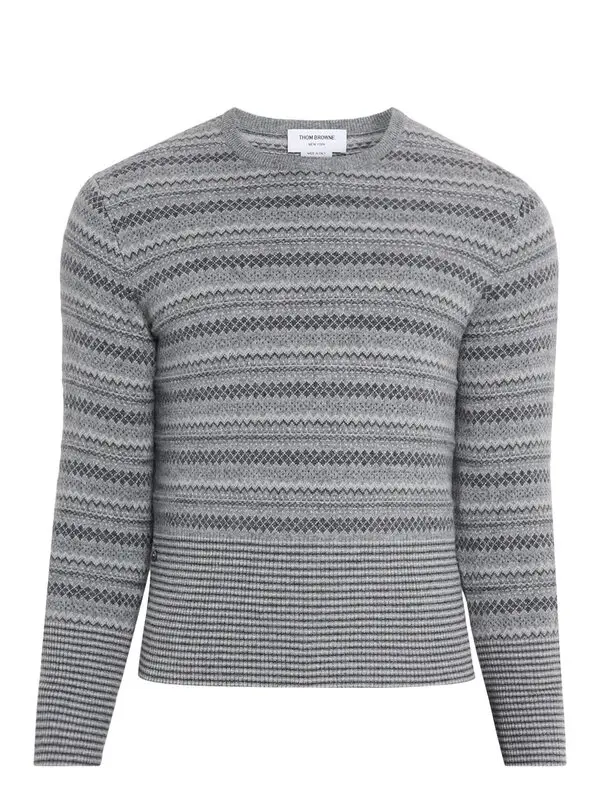 Thom Browne Cashmere Jacquard Multi-stripe Crewneck Sweater - Light Grey