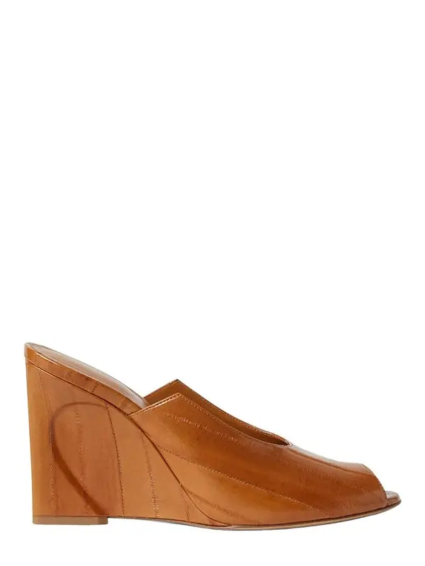 Fendi Eel Leather Peep-toe Mules - Beige