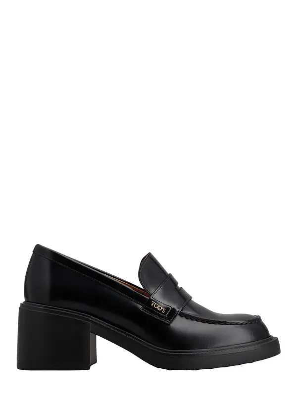 TOD'S Gomma Leather Block-heel Penny Loafers - Nero