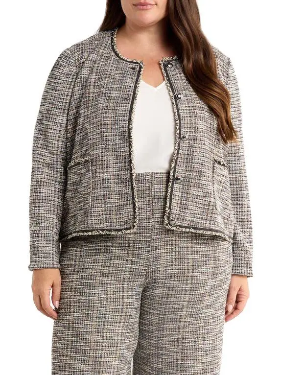 Lyssé Collarless Stretch Tweed Jacket - Multi Color