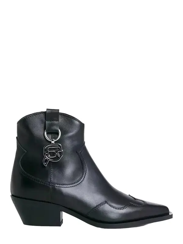 Karl Lagerfeld Leather Cowboy Boots With Zip Detail - Black