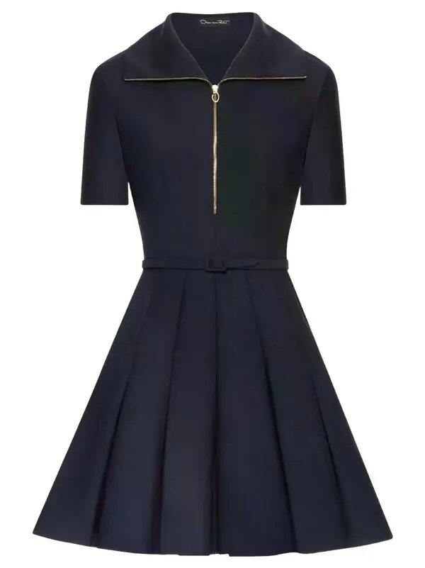Oscar De La Renta Zip-front Pleated Mini Dress - Blue
