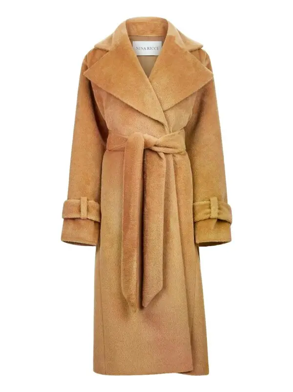 Nina Ricci Belted Brushed Wool Coat - Brown