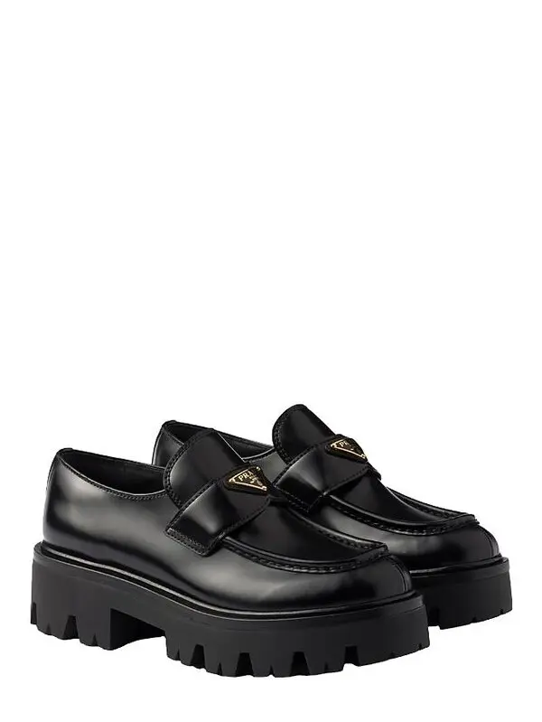 Prada Brushed Leather Loafers - Black