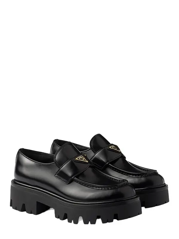 Prada Brushed Leather Loafers - Black