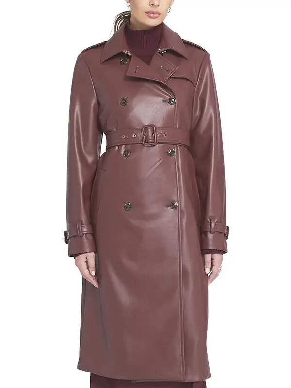 ELLE COLLECTION Faux Leather Trench Coat - Purple