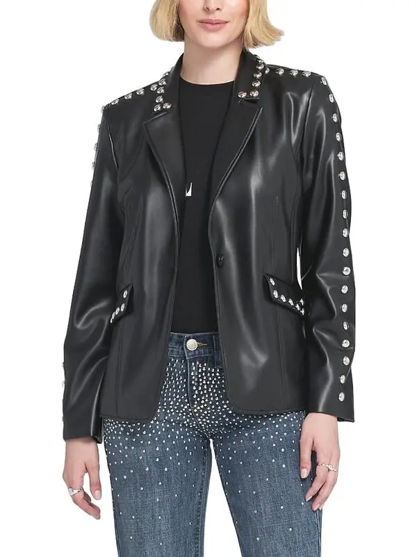 ELLE COLLECTION Studded Faux Leather Blazer - Black