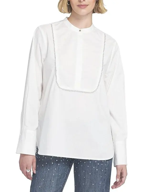 ELLE COLLECTION Beaded Cotton Shirt - White
