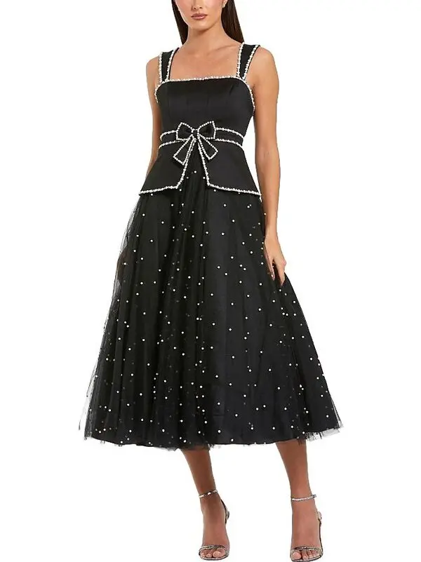 Mac Duggal Sleeveless Embellished Crepe And Tulle Midi Dress - Black And Ivory