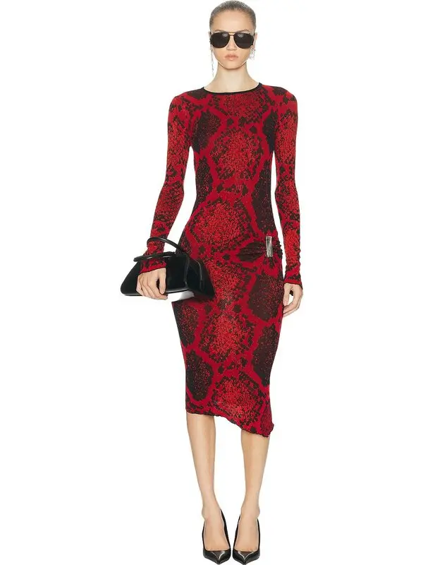 Attico Python Knit Midi Dress - Red