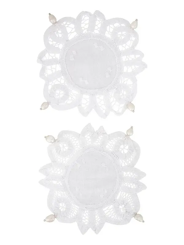 GOHAR WORLD Lace Pearl Coasters - White